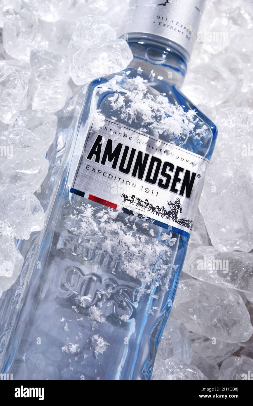POZNAN, POL - JUN 18, 2020: Bottle of Amundsen Vodka, a brand of vodka ...