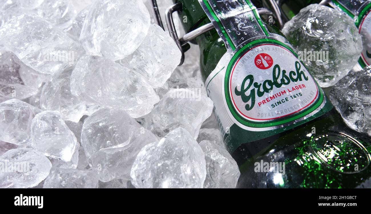 POZNAN, POL - JUN 18, 2020: Bottles of Grolsch Premium Pilsner - known ...