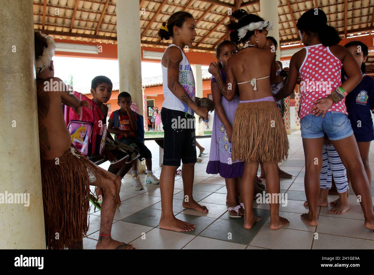 pau brasil, bahia / brazil - april 24, 2012: indigenous children of ...