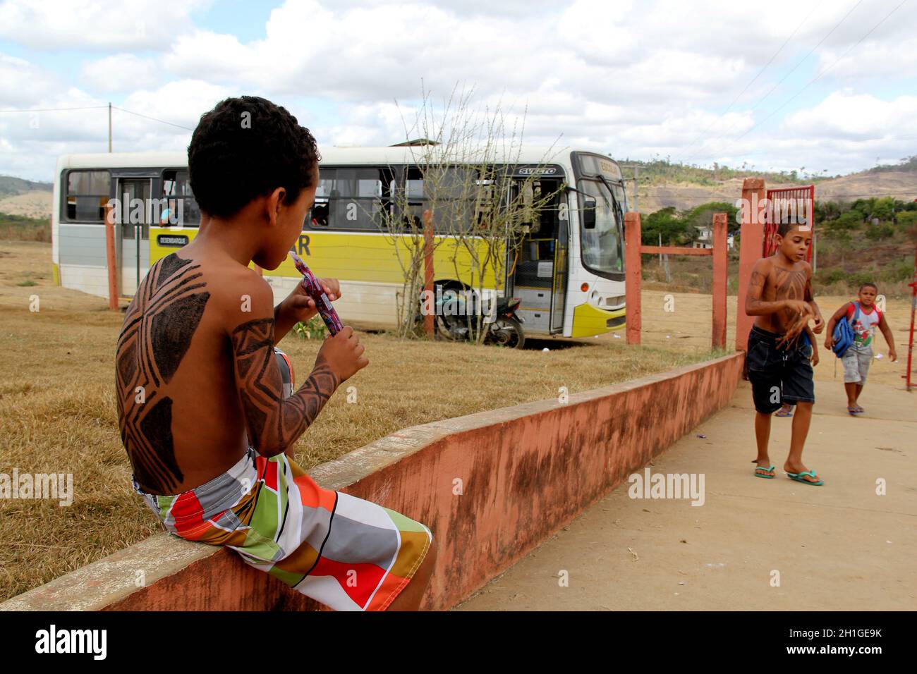 pau brasil, bahia / brazil - april 24, 2012: indigenous children of ...