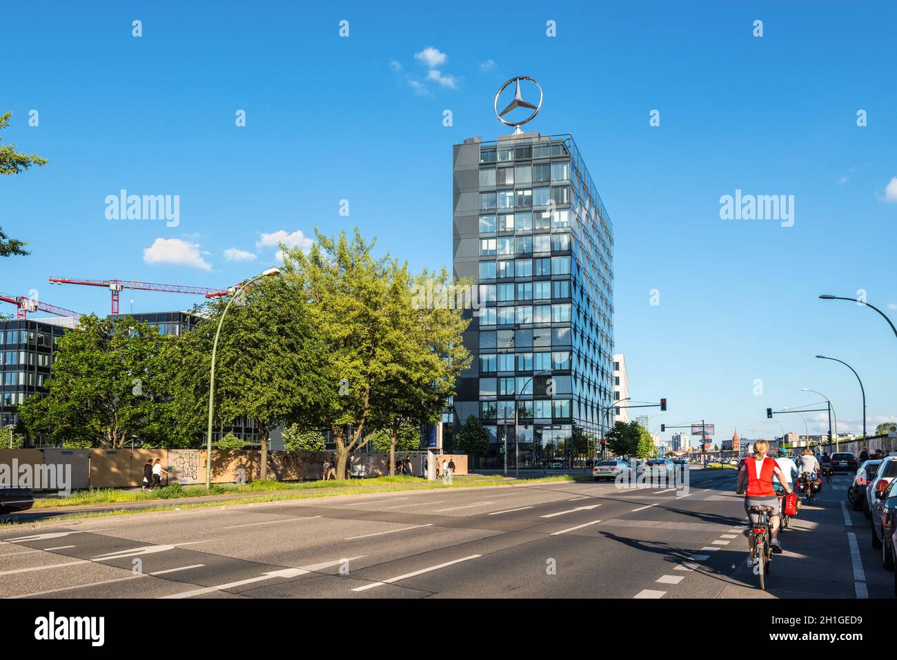 Berlin, Germany - May 26, 2017: The symbol of Mercedes Benz on the roof ...