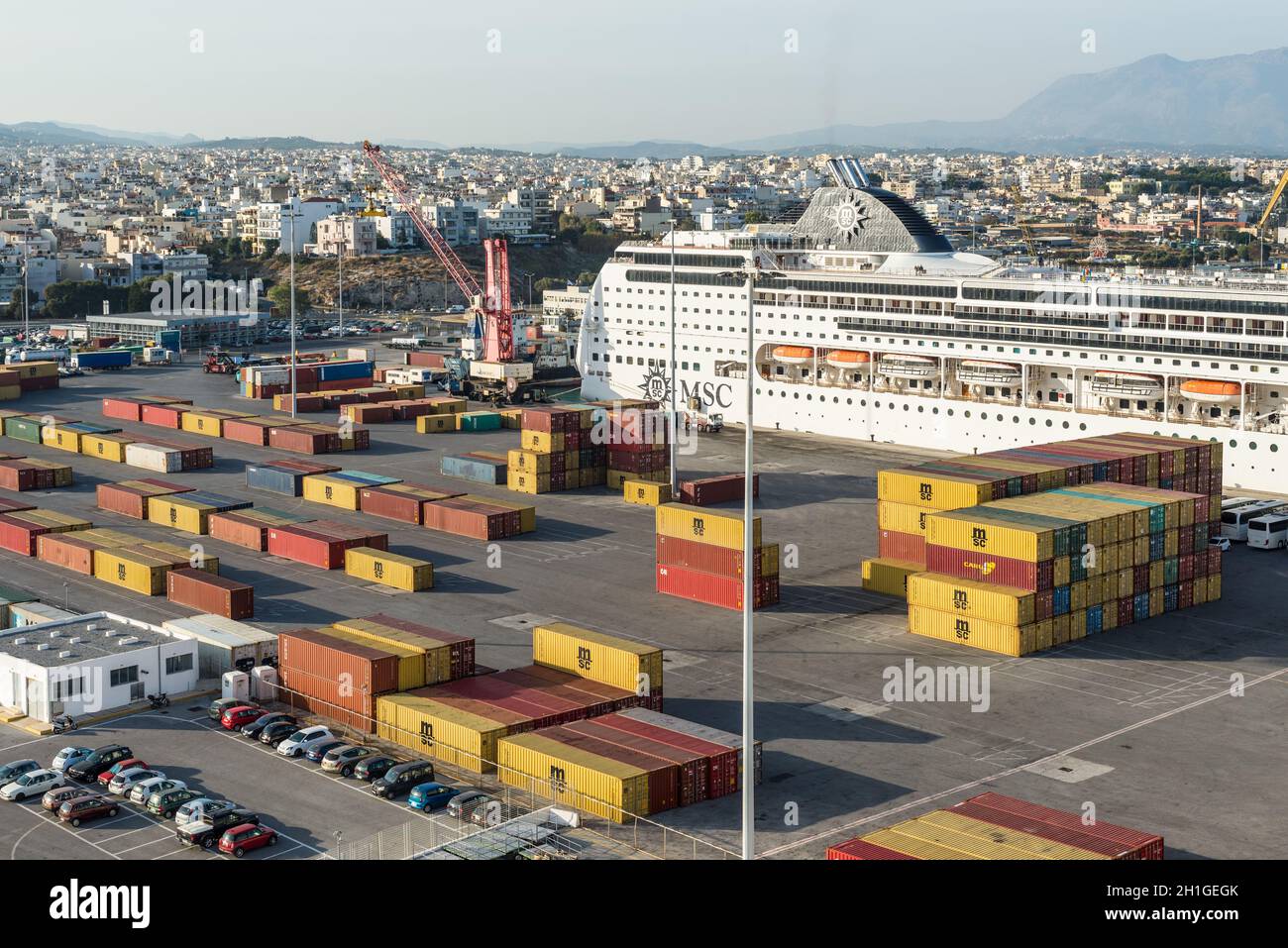 Heraklion, Greece - November 12, 2019: Cruise ship and containers in ...