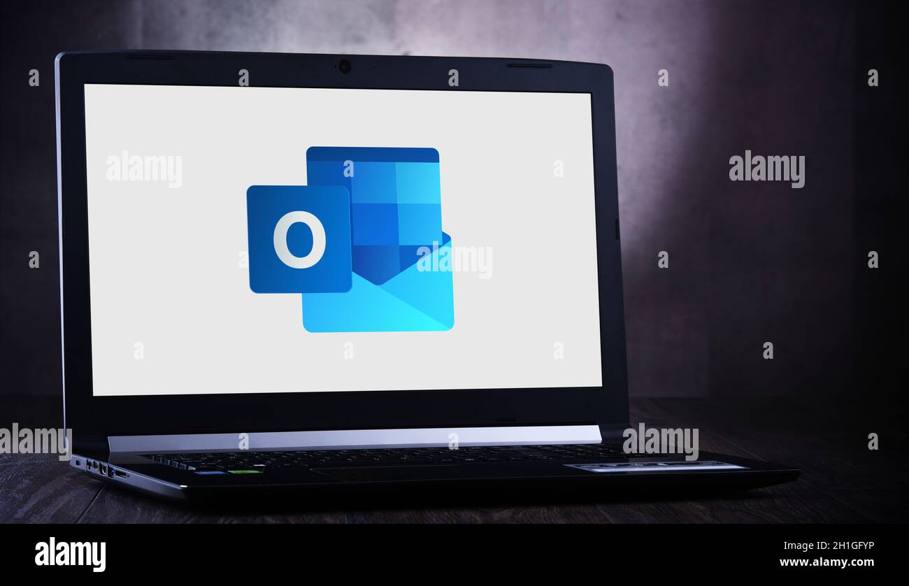 POZNAN, POL - JUL 11, 2020: Laptop computer displaying logo of ...