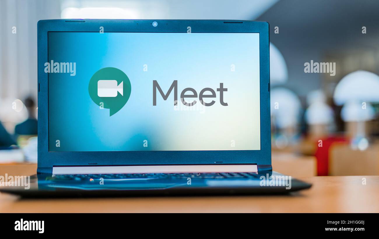 POZNAN, POL - MAY 6, 2020: Laptop computer displaying logo of Google ...