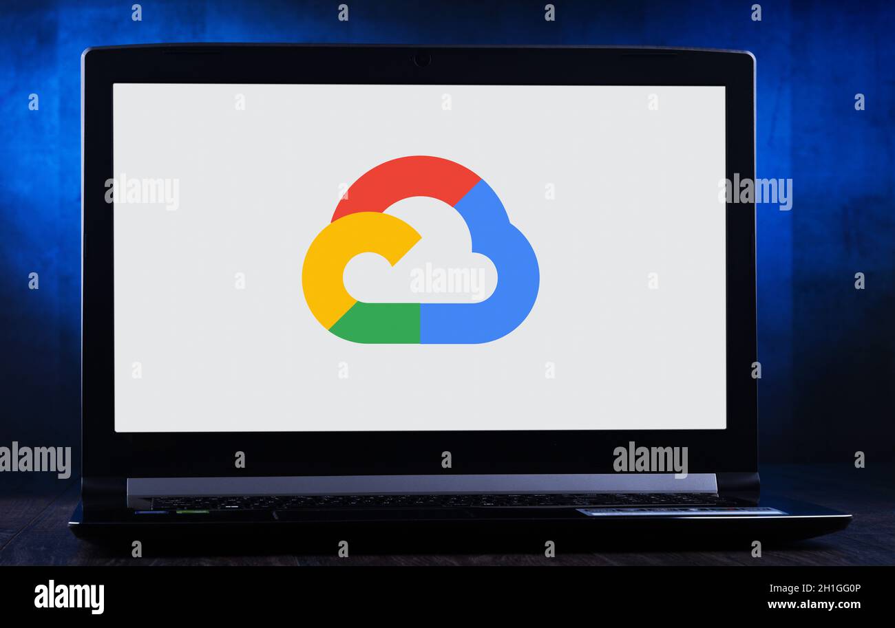 POZNAN, POL - JUL 14, 2020: Laptop computer displaying logo of Google ...