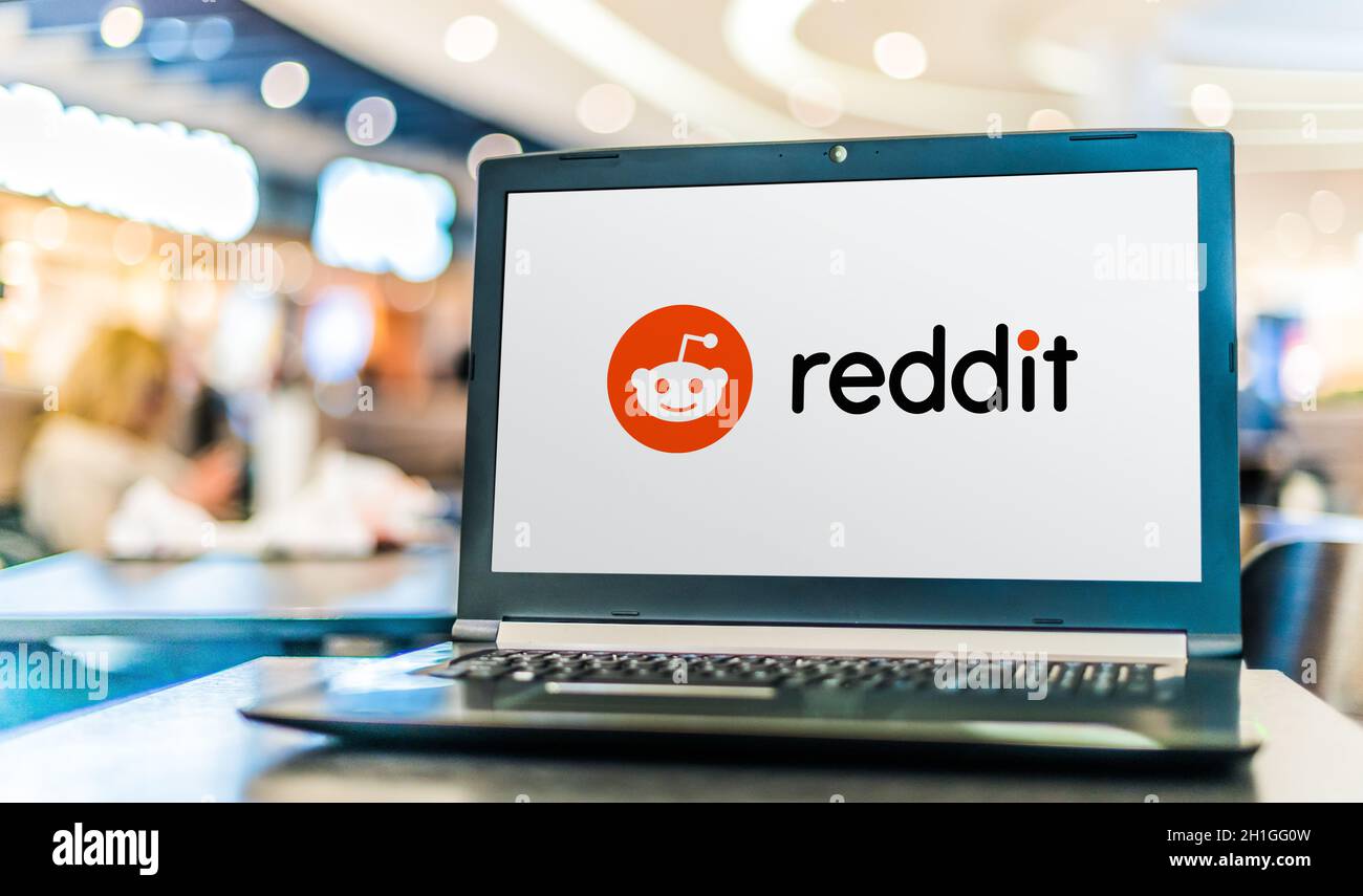 POZNAN, POL - APR 28, 2020: Laptop computer displaying logo of Reddit ...