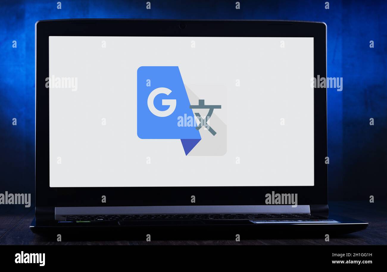 POZNAN, POL - JUL 14, 2020: Laptop computer displaying logo of Google ...