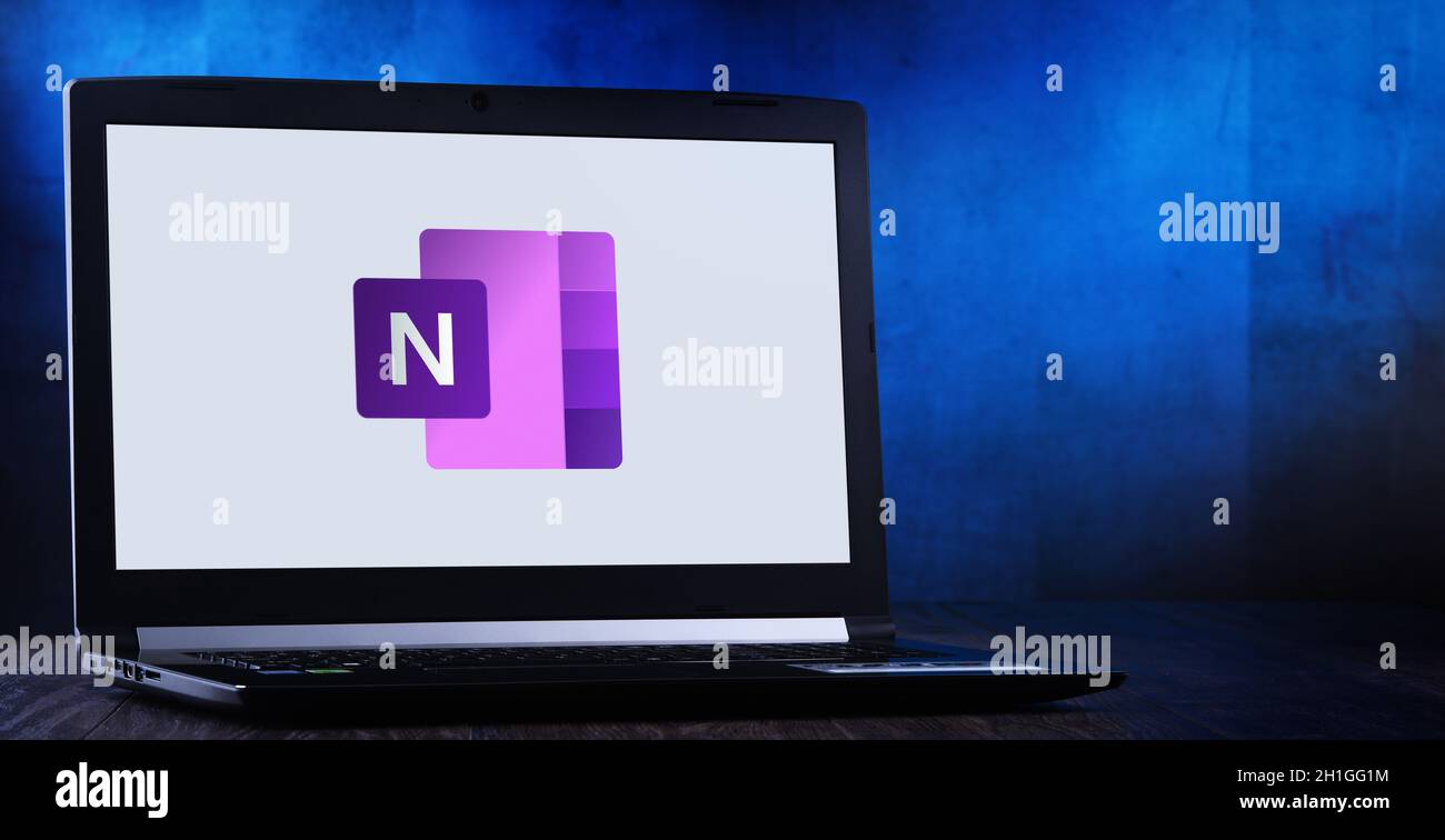 POZNAN, POL - JUL 11, 2020: Laptop computer displaying logo of ...