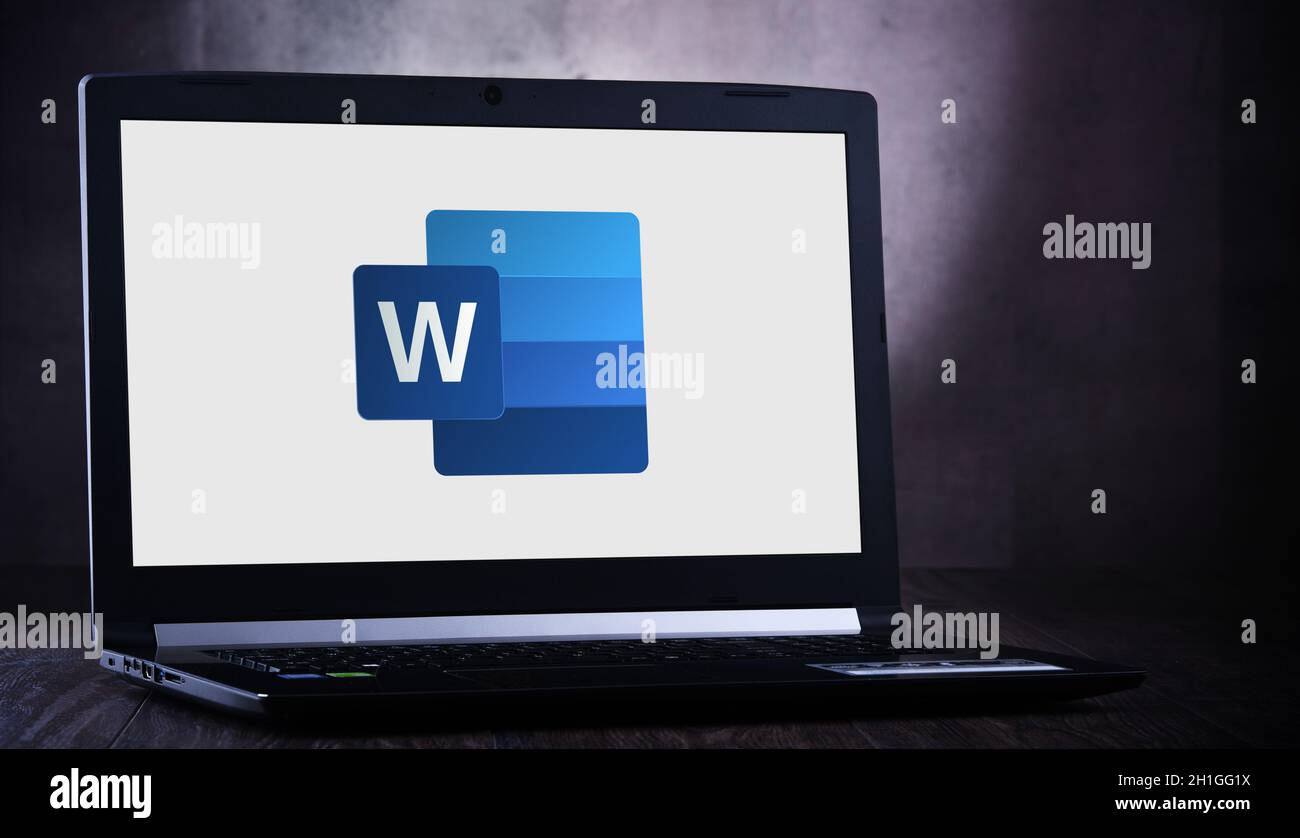 POZNAN, POL - JUL 11, 2020: Laptop computer displaying logo of ...