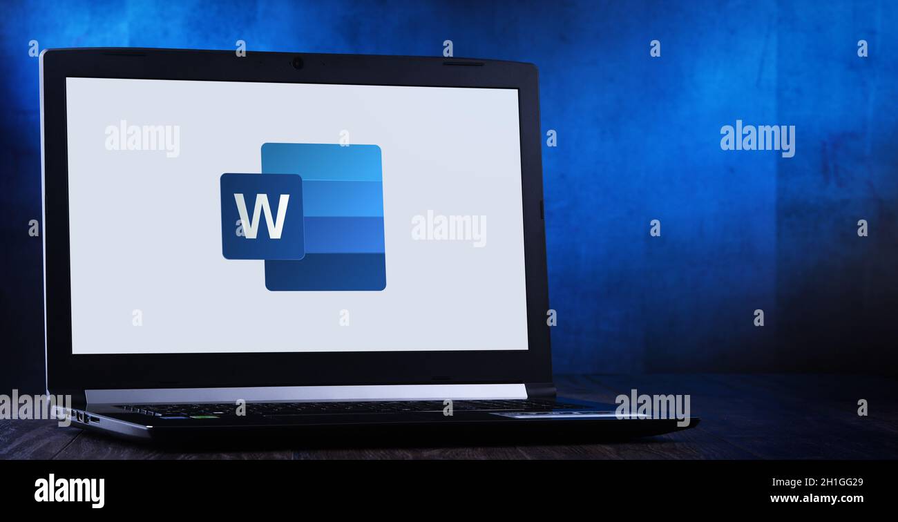 POZNAN, POL - JUL 11, 2020: Laptop computer displaying logo of ...