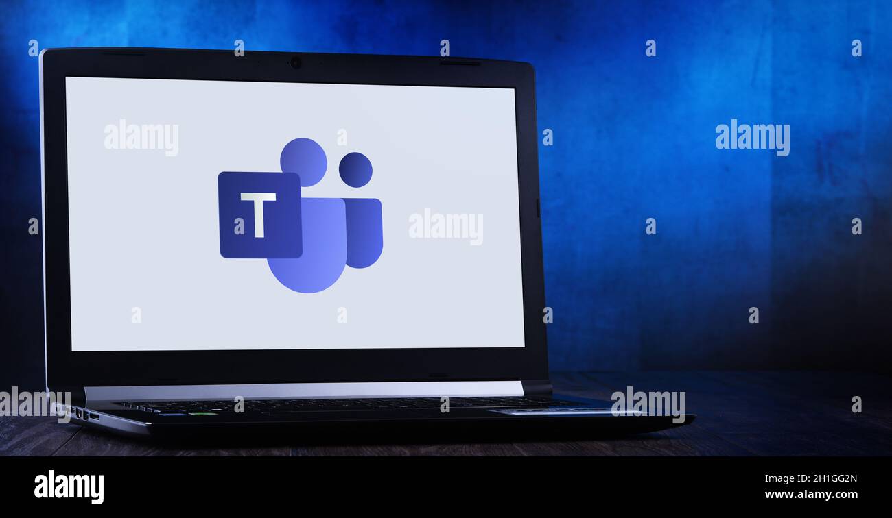 POZNAN, POL - JUL 11, 2020: Laptop computer displaying logo of ...