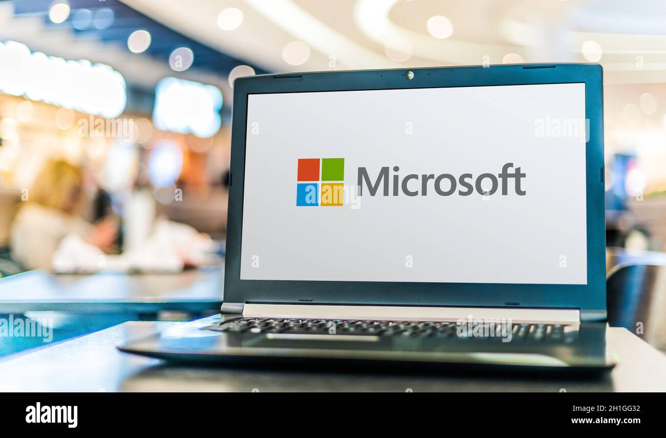 POZNAN, POL - APR 28, 2020: Laptop computer displaying logo of ...