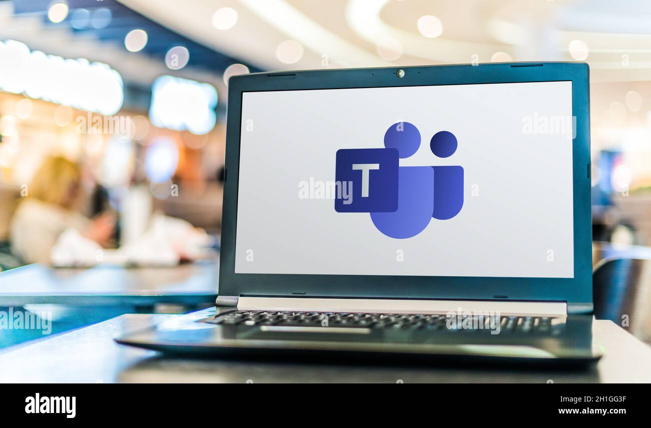 POZNAN, POL - APR 28, 2020: Laptop computer displaying logo of ...