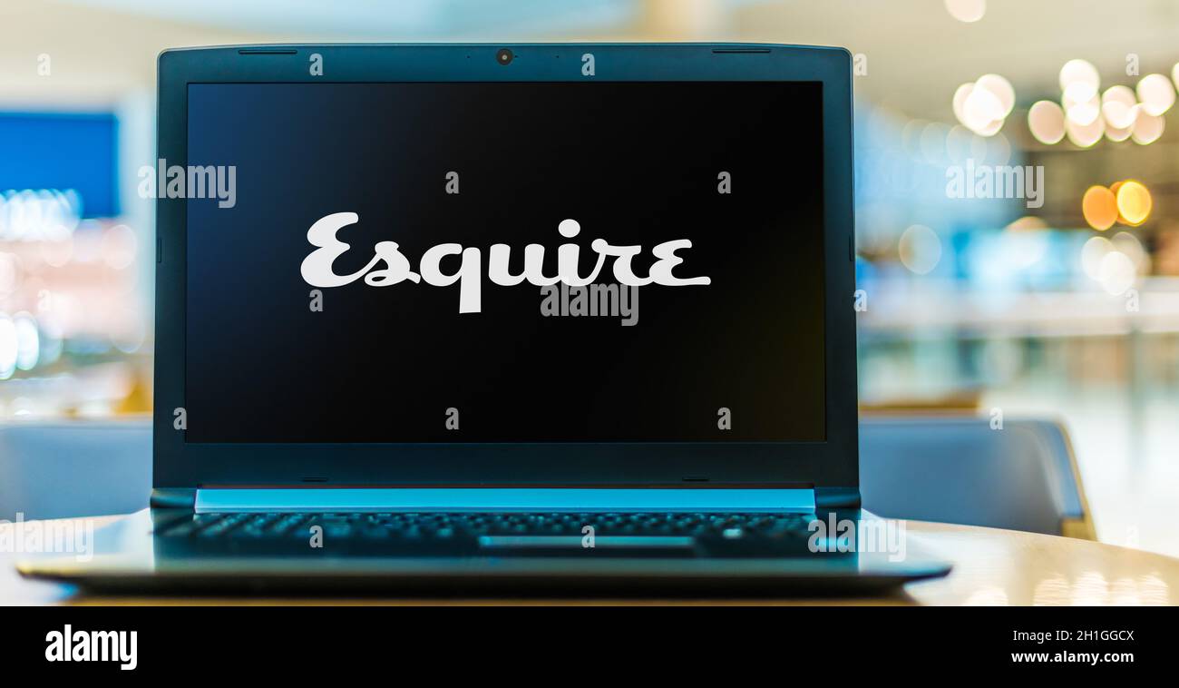 POZNAN, POL - MAY 15, 2020: Laptop computer displaying logo of Esquire, an American men's ...