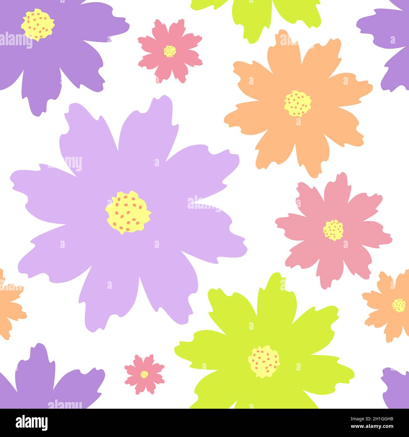 Simple flat flowers background design. Floral seamless vector pattern ...