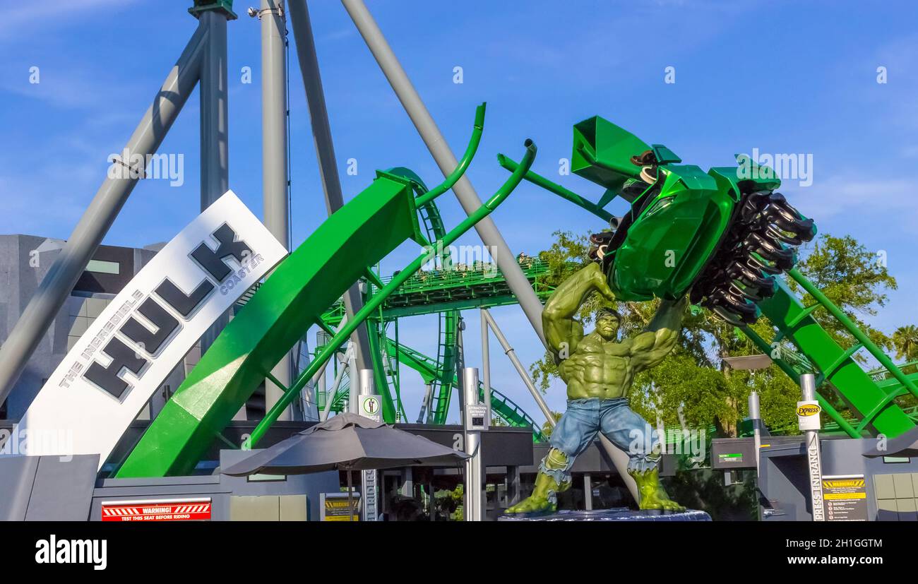 Orlando, Florida, USA - May 10, 2018: Incredible hulk coaster in ...
