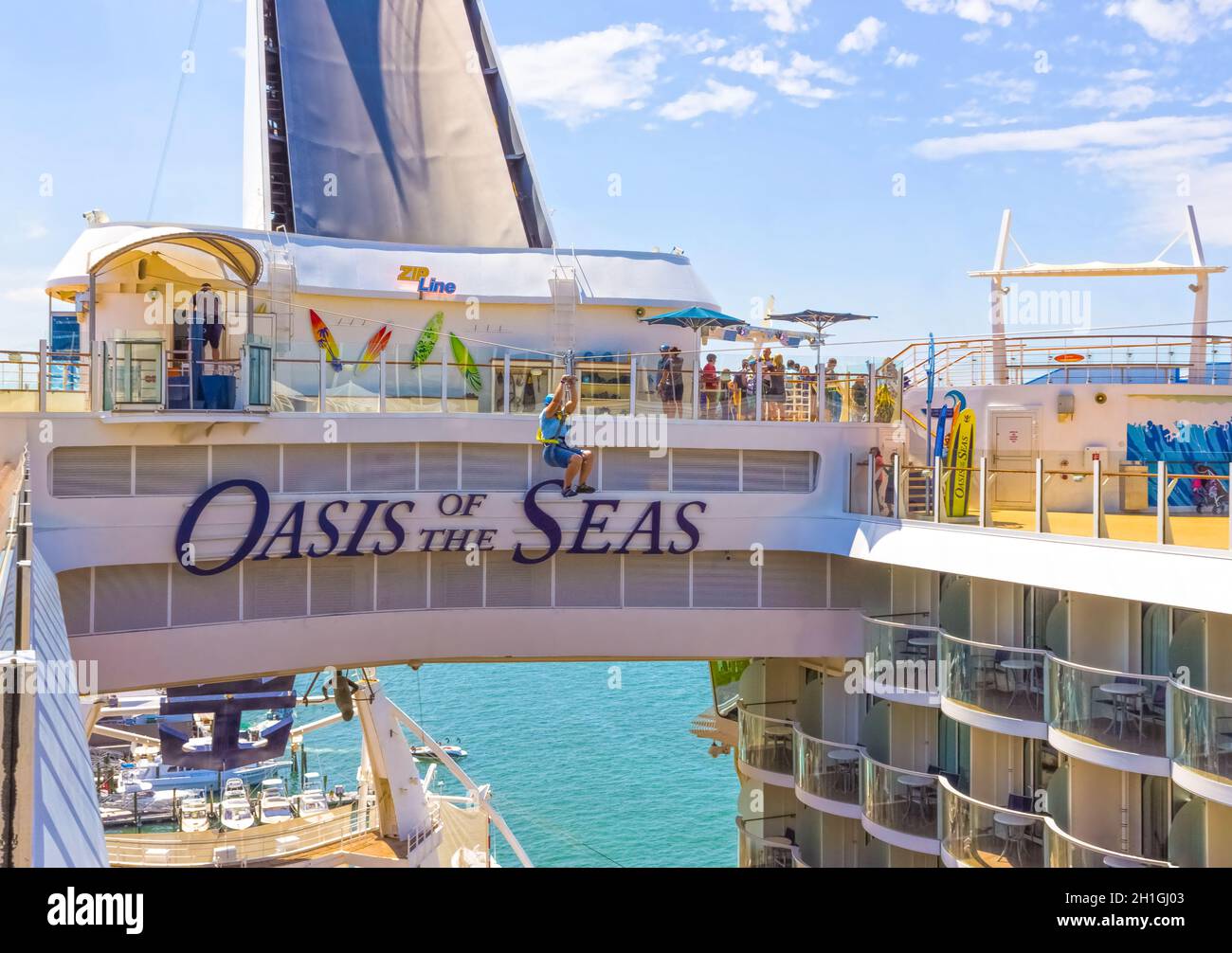 FORT LAUDERDALE, USA - APRIL 30, 2018: The passenger flying at zip line ...