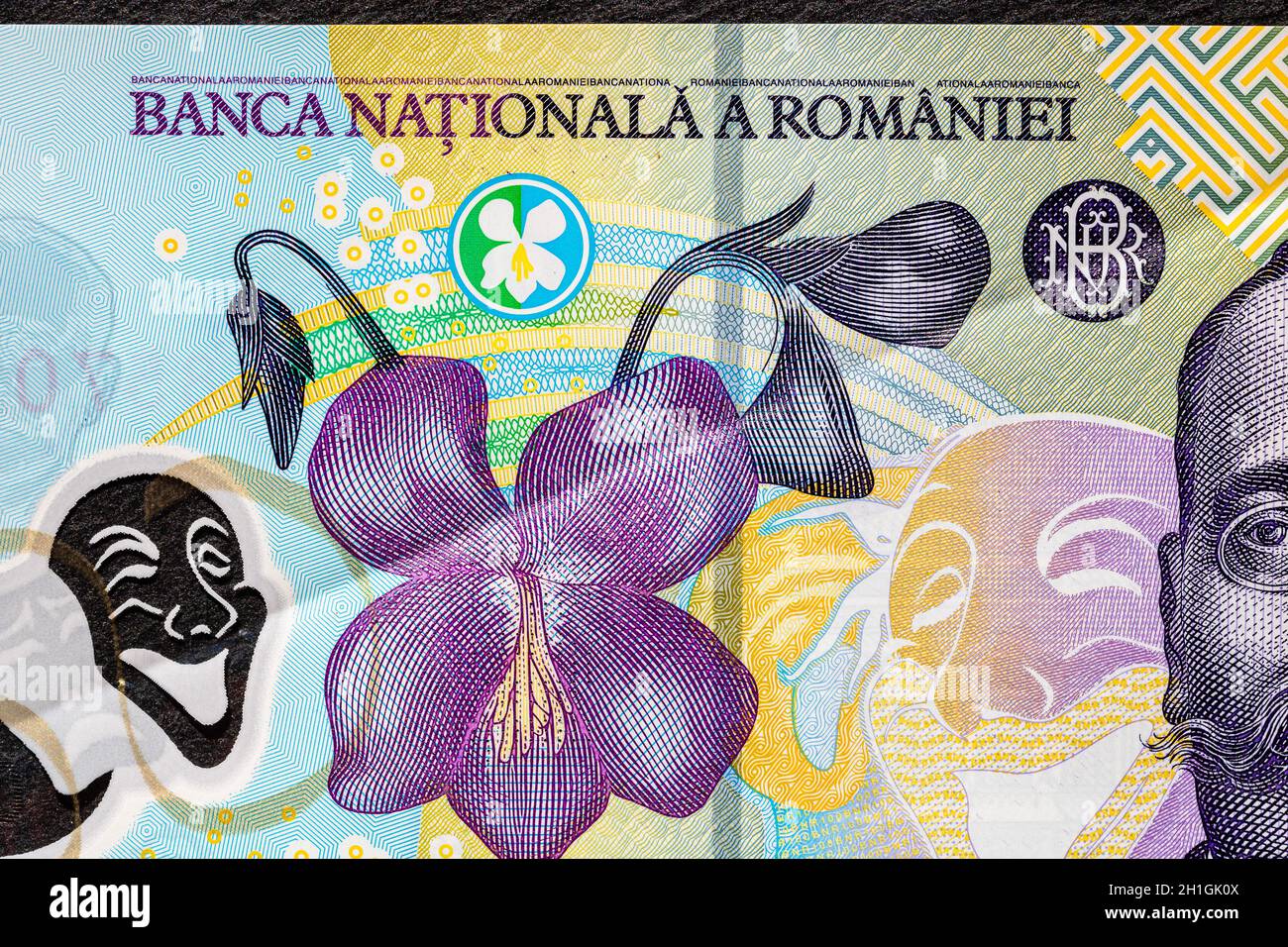 Selective focus on detail of lei banknotes. Close up macro detail of ...