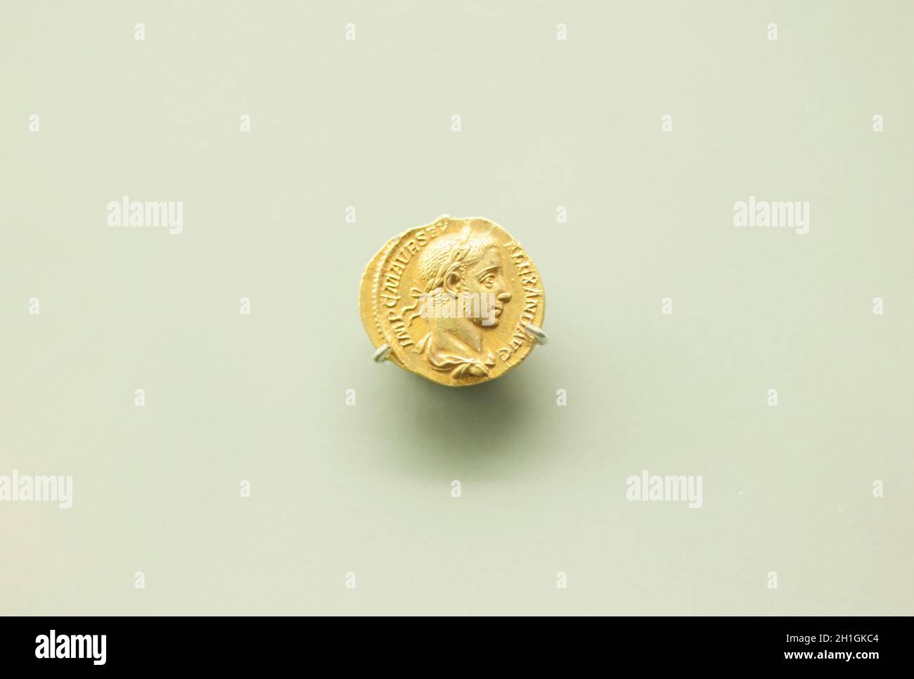Merida, Spain - August 25th, 2018: Roman Emperor Severus Alexander gold ...