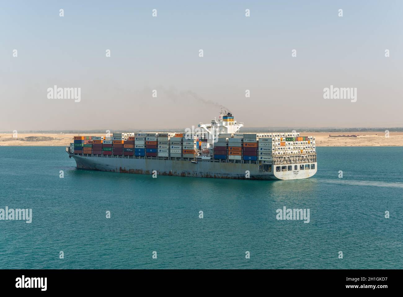 Suez, Egypt - November 14, 2019: Large container vessel ship Amoliani ...
