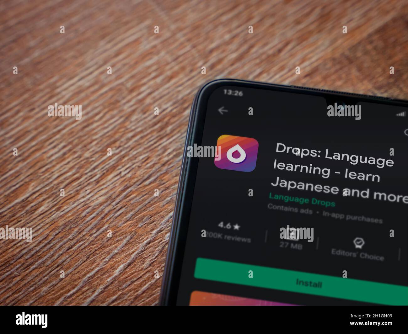 Lod, Israel - July 8, 2020: Drops - Language learning app play store page on the display of a ...