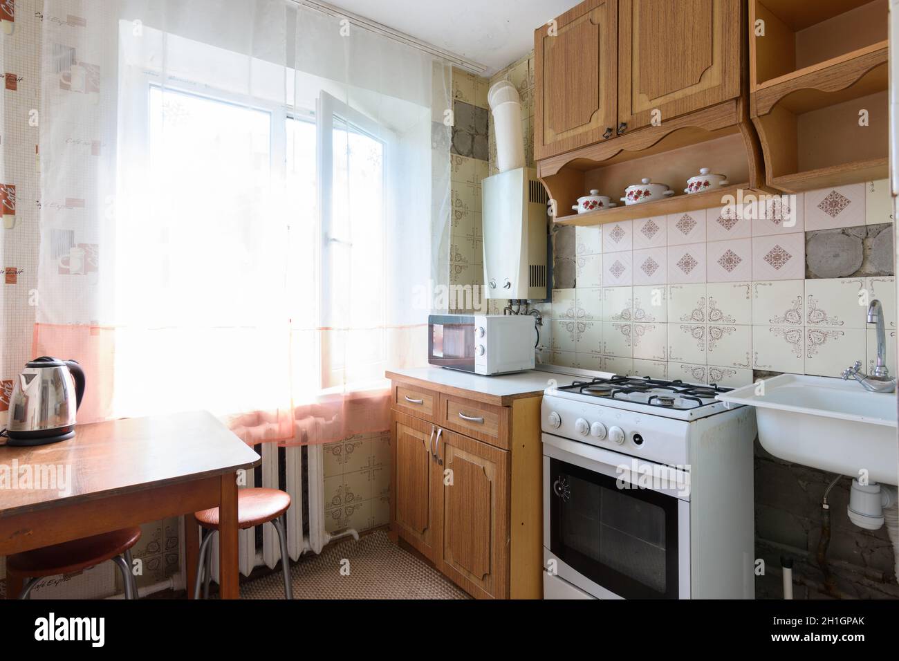 Anapa, Russia - June 25, 2020: Old kitchen in a small apartment ...