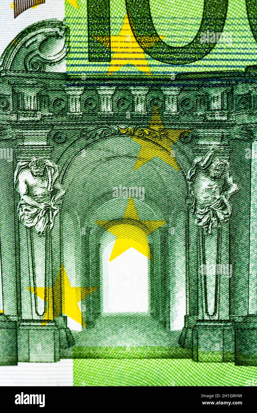 Selective focus on detail of euro banknotes. Close up macro detail of ...