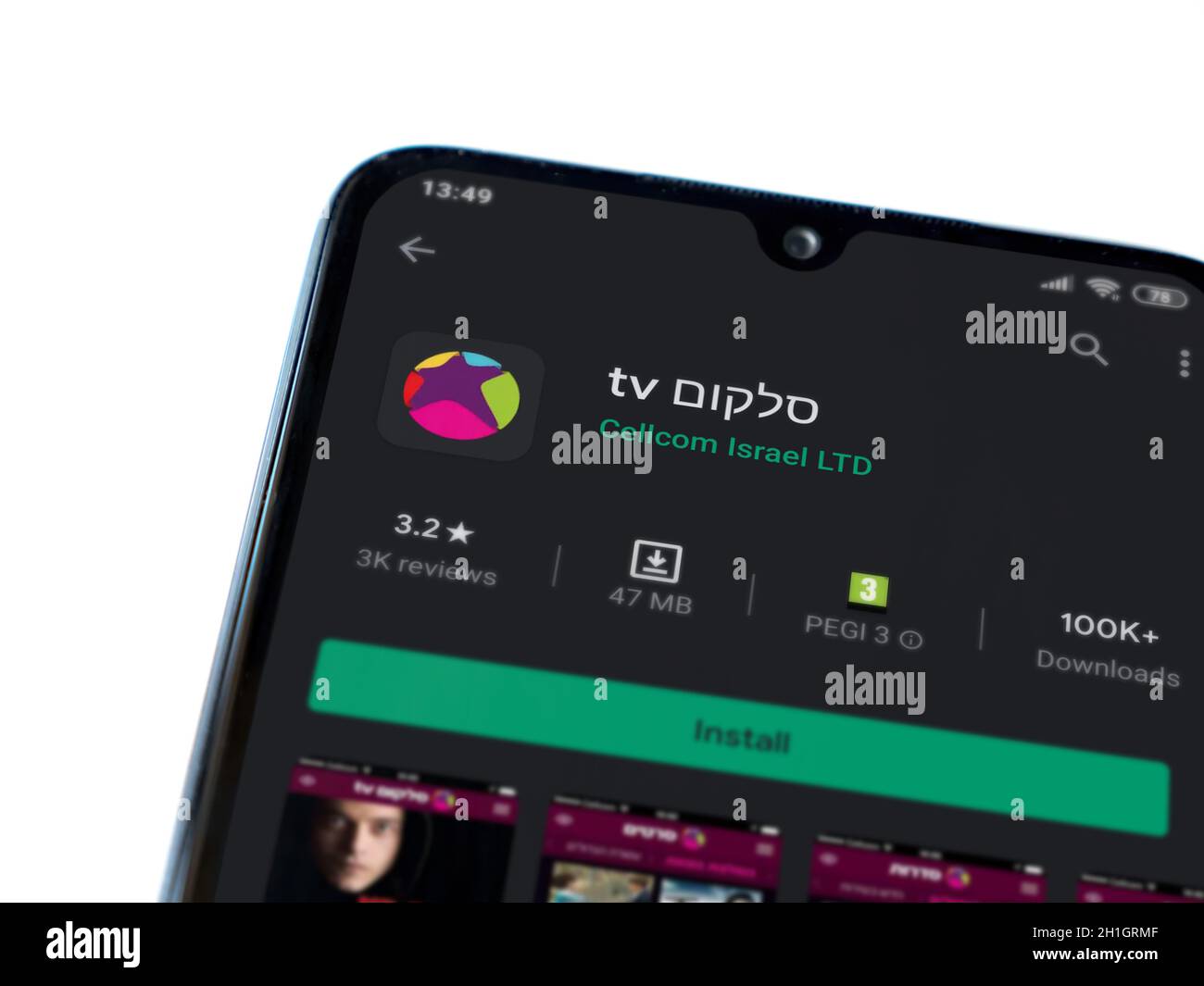 Lod, Israel - July 8, 2020: Cellcom TV app play store page on the ...