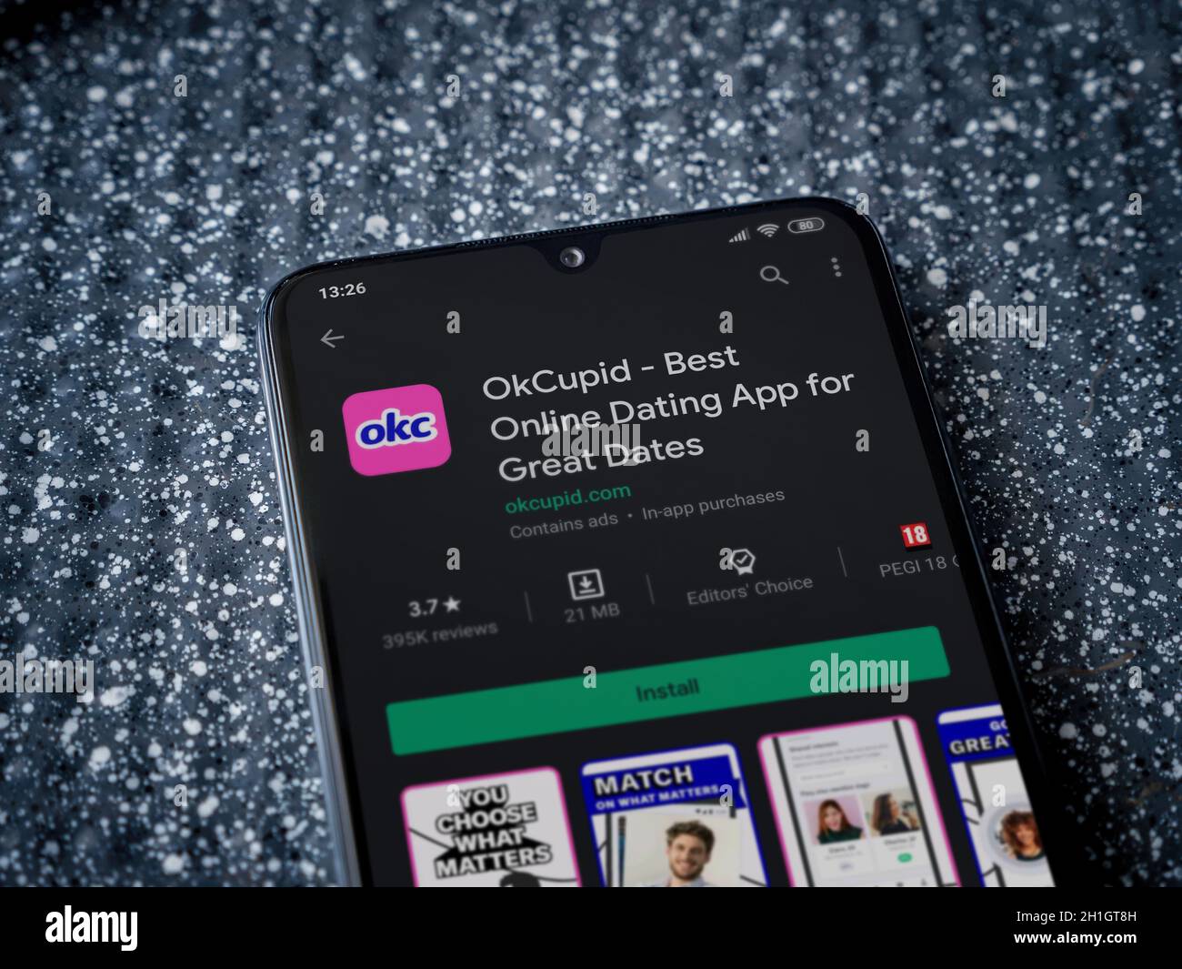 Lod, Israel - July 8, 2020: OkCupid app play store page on the display ...