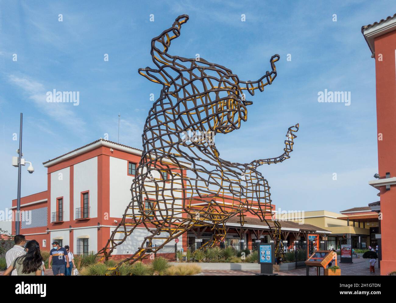 Big decorative bull in Plaza mayor Malaga, shopping centre, Malaga ...