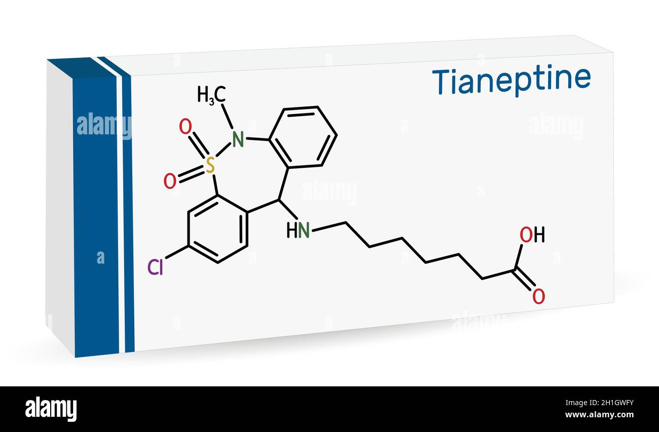Tianeptine molecule. It is tricyclic antidepressant TCA. Skeletal ...