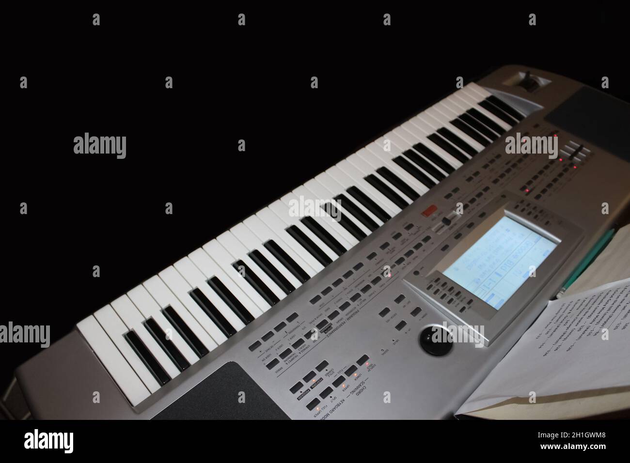 New modern pipe organ keyboard top view. Simple electronic instrument ...