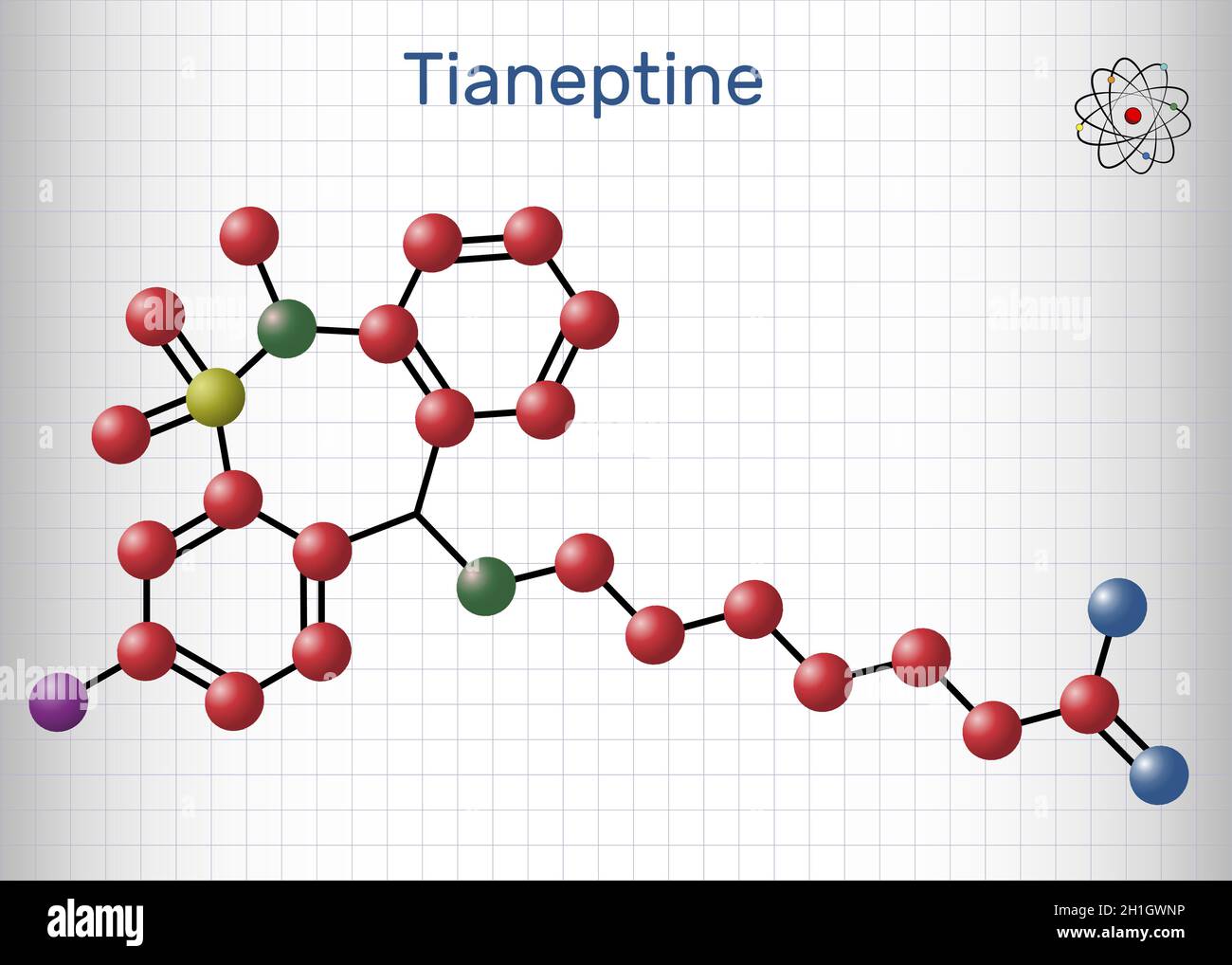 Tianeptine molecule. It is tricyclic antidepressant TCA. Structural ...