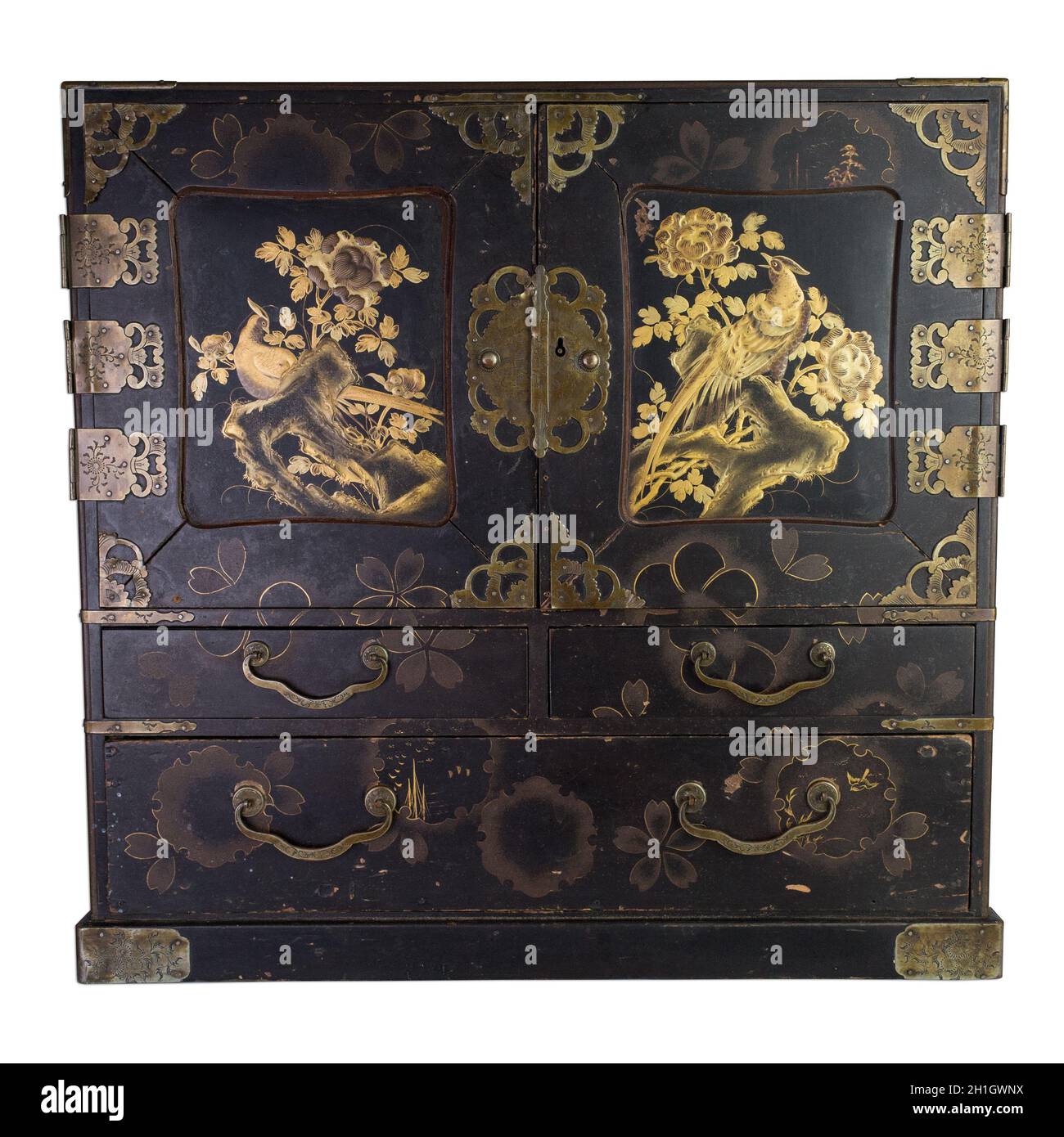 Antique Japanese Black Lacquer Table Cabinet With Gilt Decoration ...