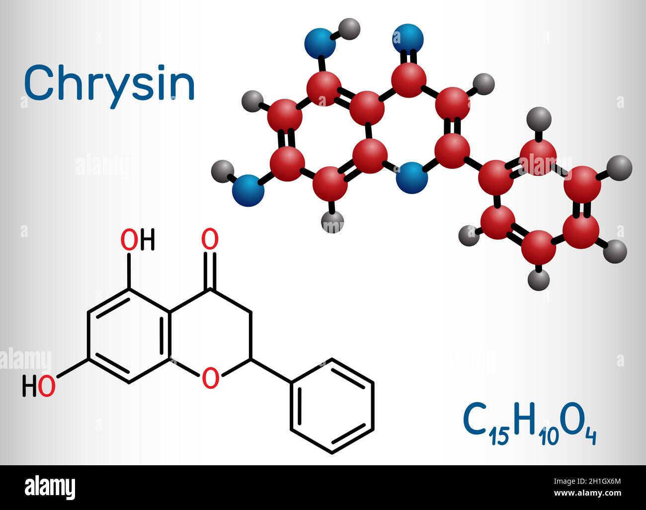 Chrysin, Chrysine molecule. It is flavone, dihydroxyflavone, is found ...
