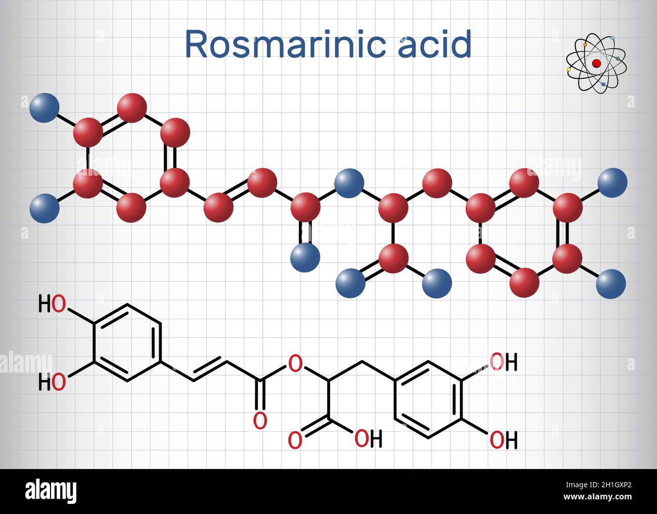 Rosmarinic acid, molecule. It is polyphenol, phenylpropanoid ...