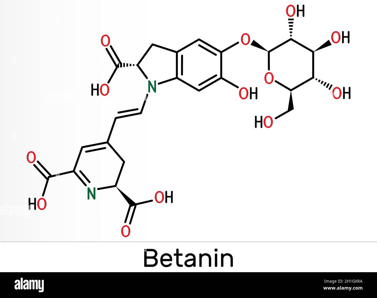 Betanin, molecule. It is betalain plant pigment, red glycosidic food ...