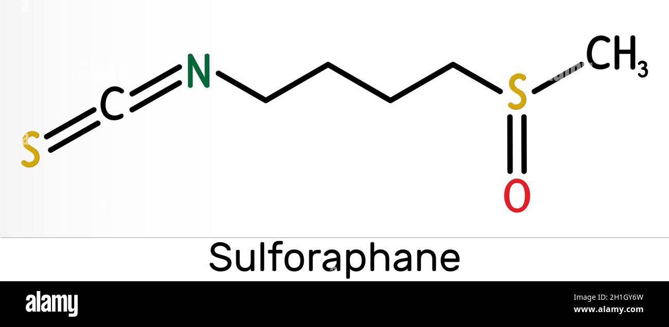 Sulforaphane, sulphoraphane molecule. It is isothiocyanate ...