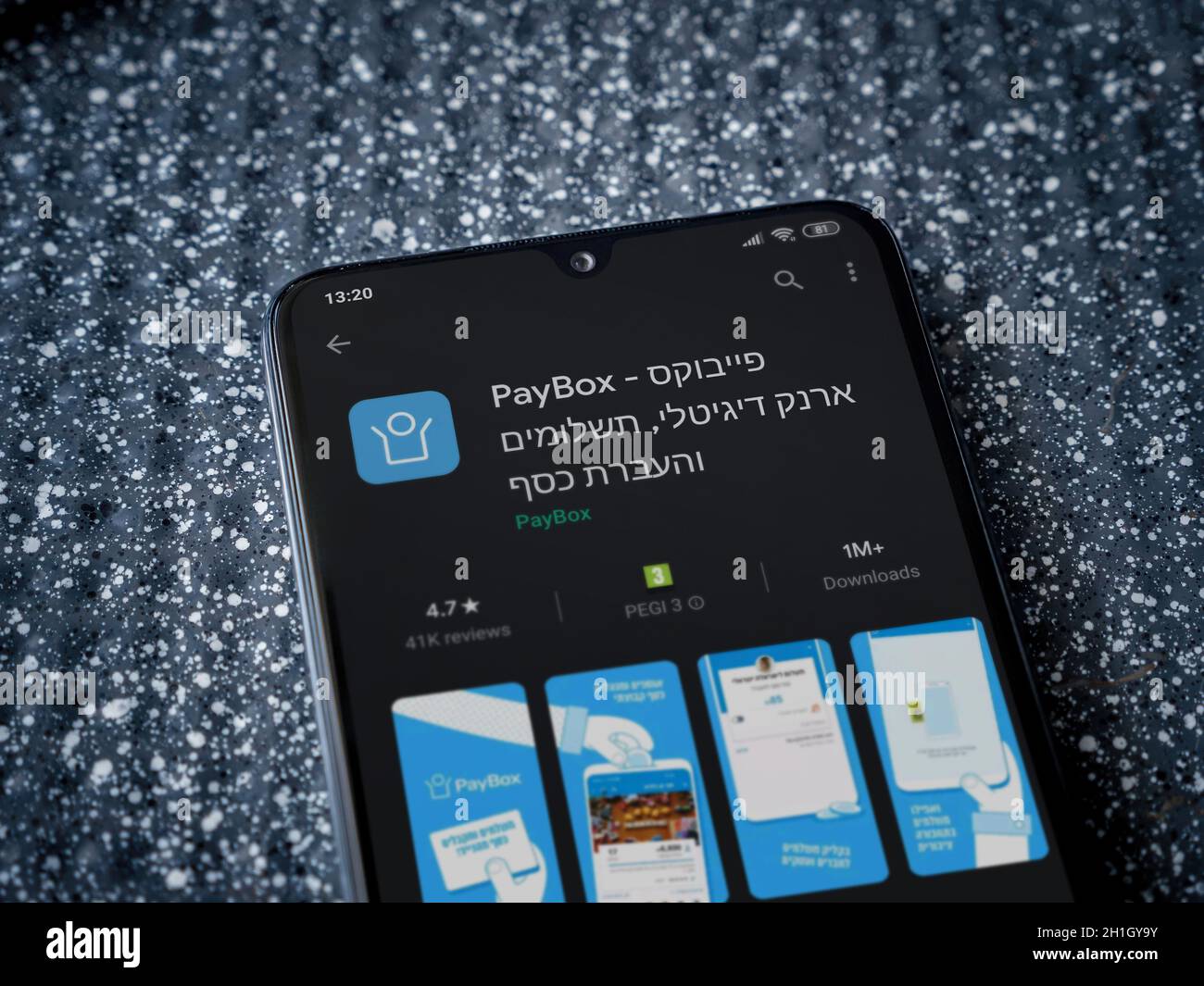 Lod, Israel - July 8, 2020: PayBox app play store page on the display ...