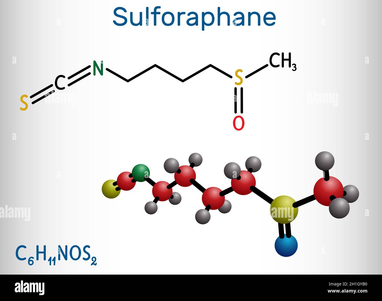 Sulforaphane, sulphoraphane molecule. It is isothiocyanate ...