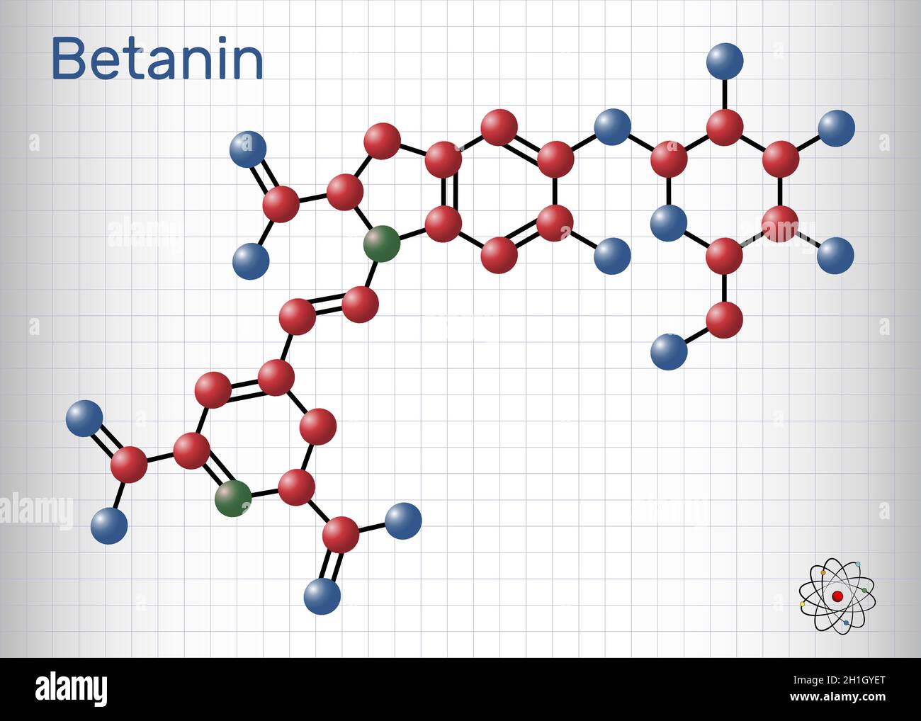 Betanin, molecule. It is betalain plant pigment, red glycosidic food ...