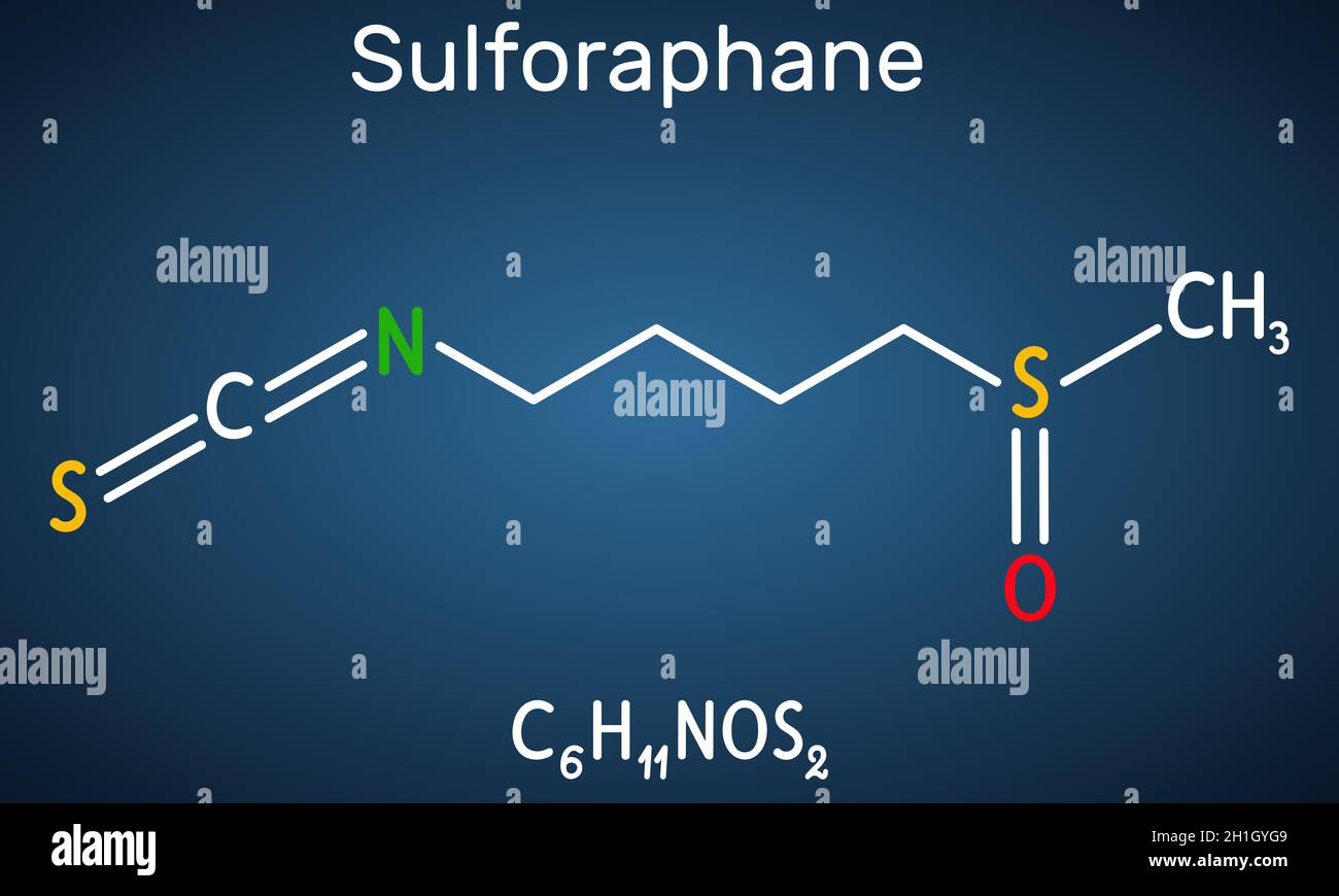 Sulforaphane, sulphoraphane molecule. It is isothiocyanate ...