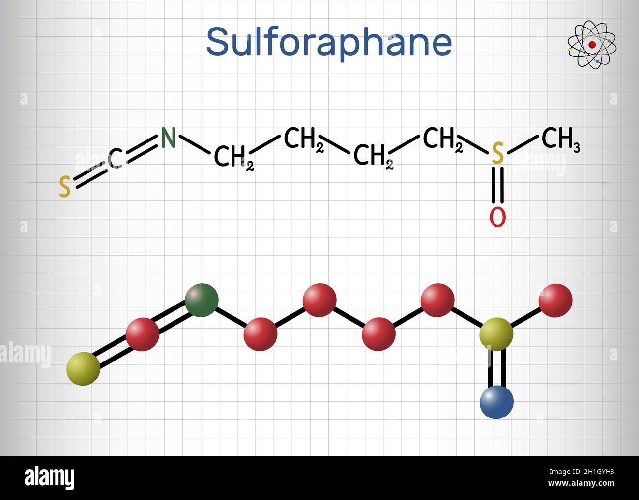 Sulforaphane, sulphoraphane molecule. It is isothiocyanate ...