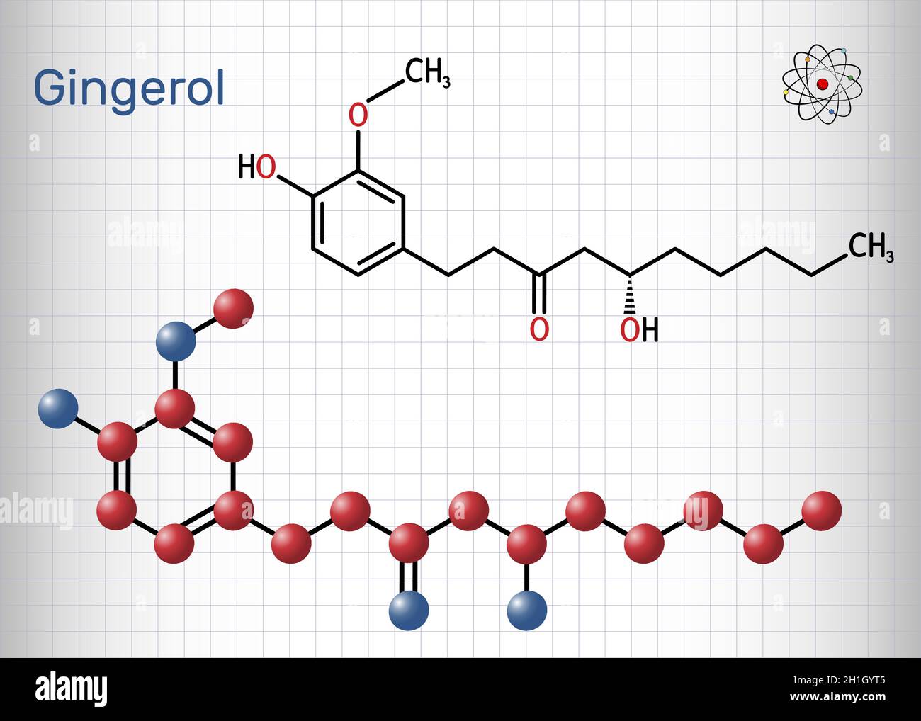 Gingerol molecule. It is phenol phytochemical compound, antineoplastic ...