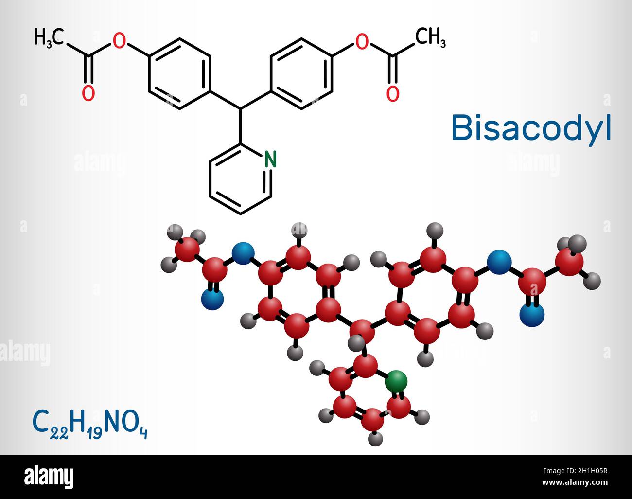 Bisacodyl, bisacodil molecule. It is stimulant laxative drug for the ...