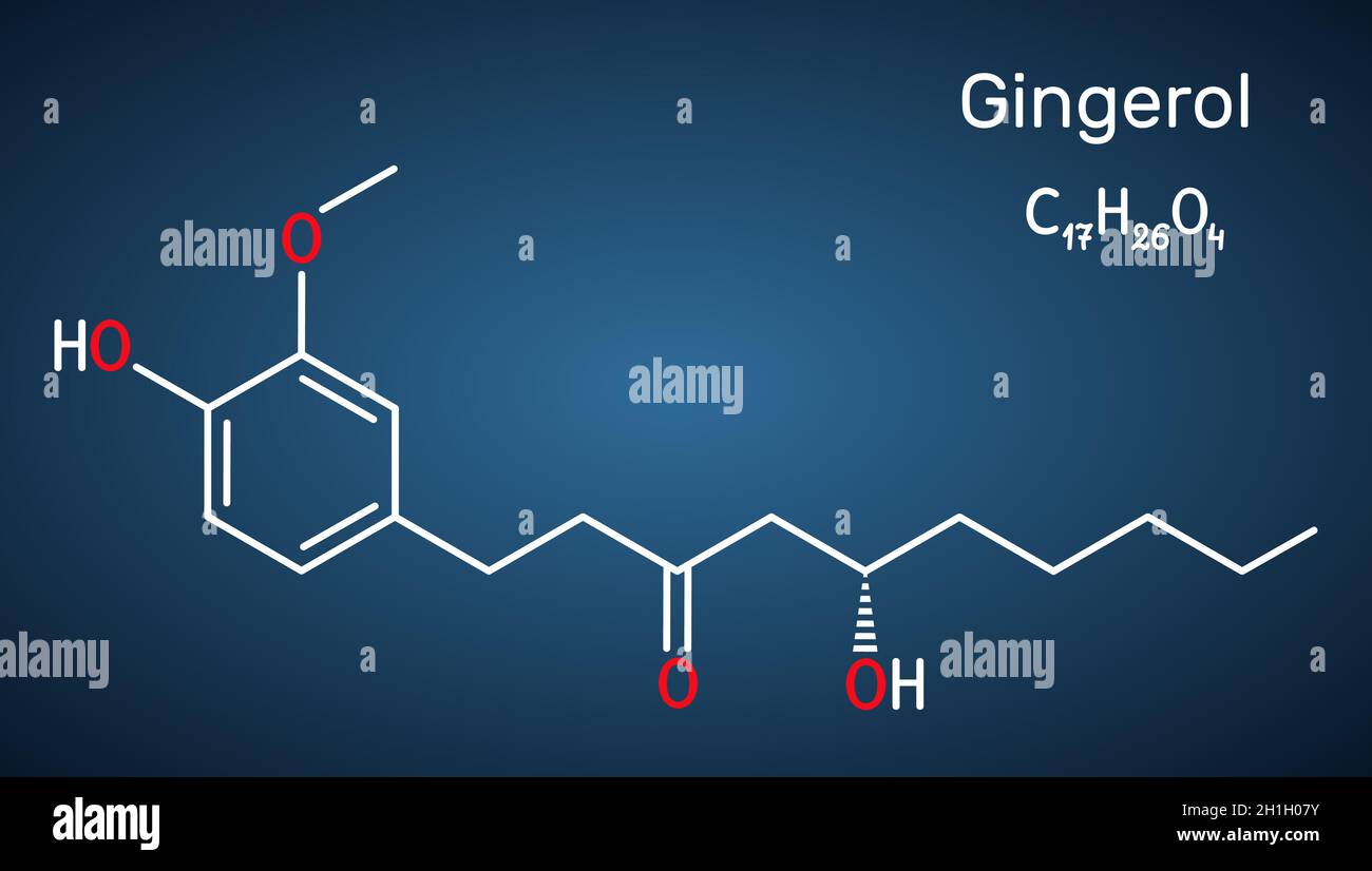 Gingerol molecule. It is phenol phytochemical compound, antineoplastic ...
