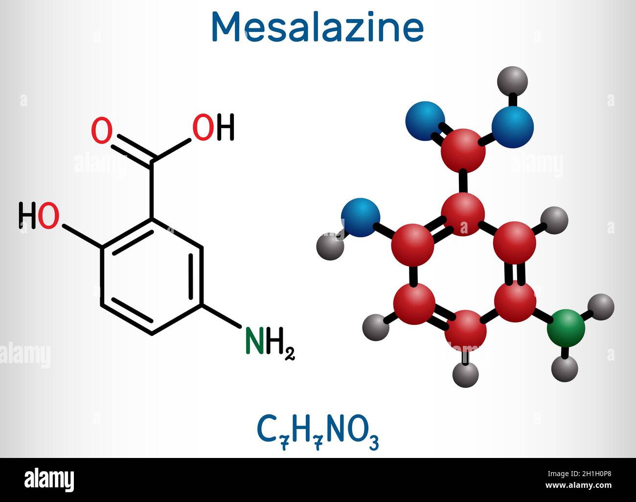 Mesalazine, mesalamine, 5-aminosalicylic acid molecule. It is non ...