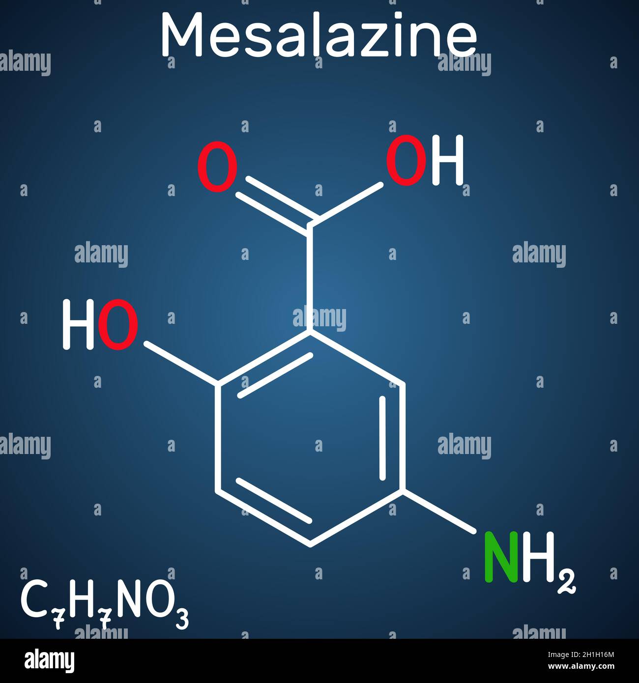Mesalazine, mesalamine, 5-aminosalicylic acid molecule. It is non ...