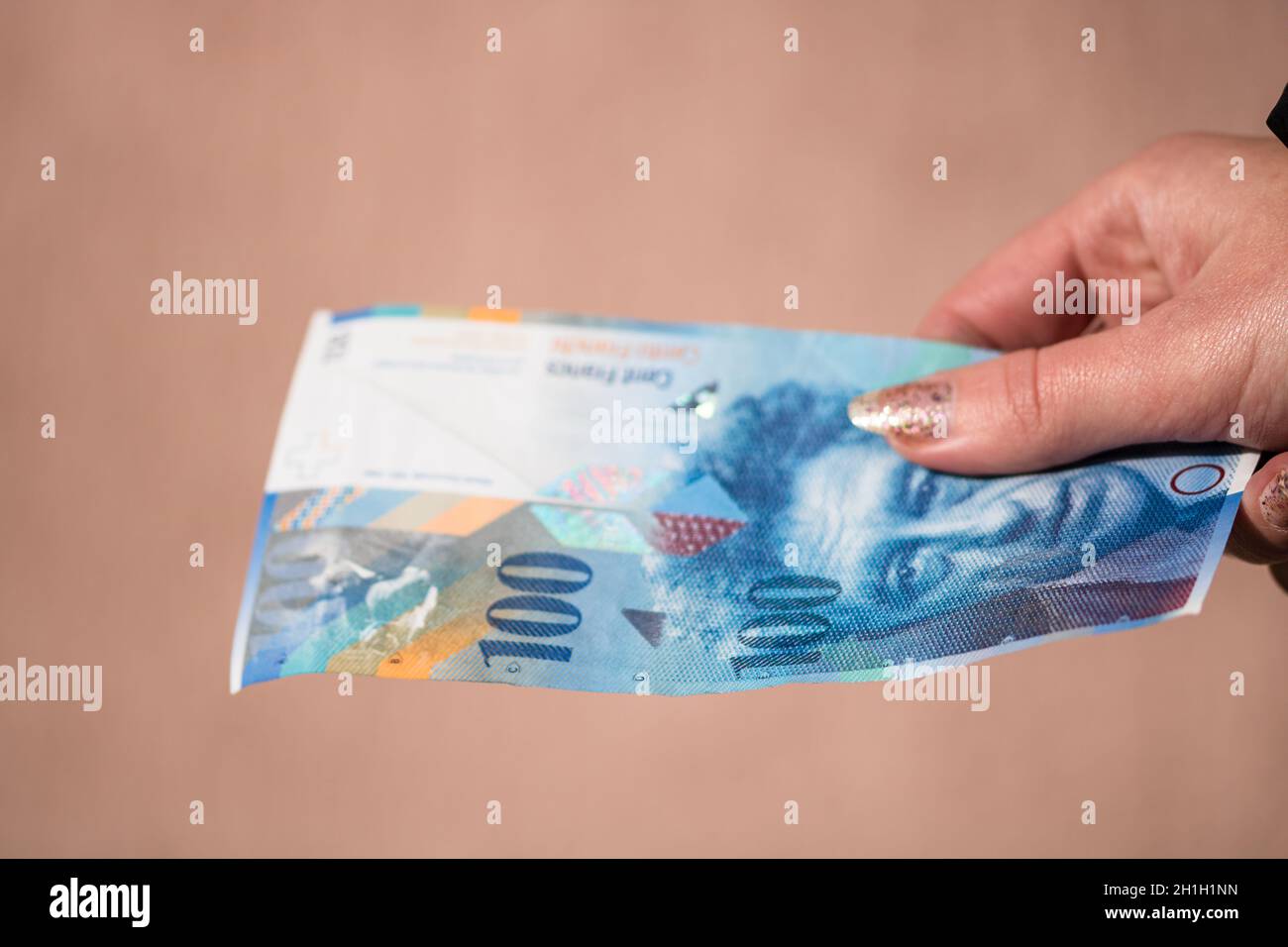 World money concept, close up of 100 swiss franc banknote, photo of CHF ...
