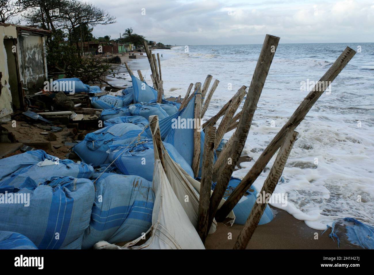 mucuri, bahia / brazil - august 25, 2009: containment made of a sandbag ...